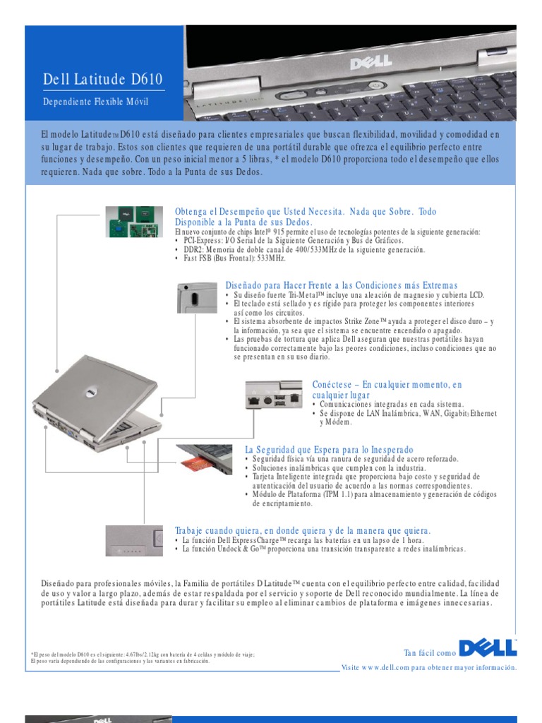 Spec Latit d610 Es | PDF | Microprocesador | Wifi