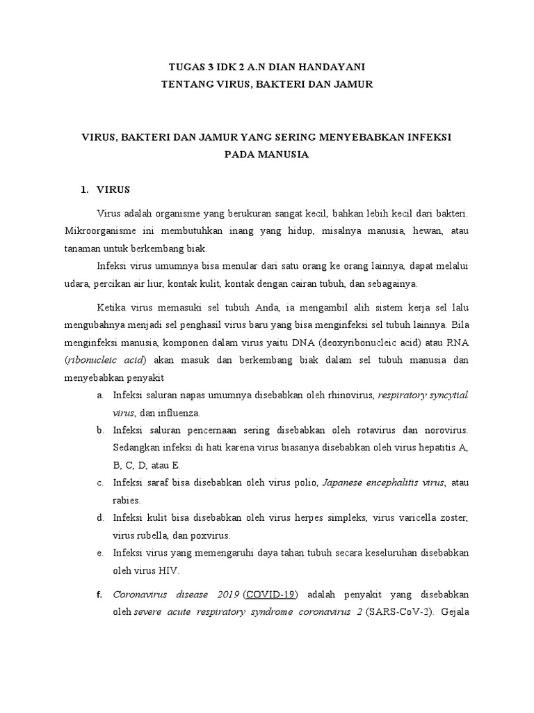 TUGAS 3 IDK 2 Virus, Bakteri Dan Jamur | PDF