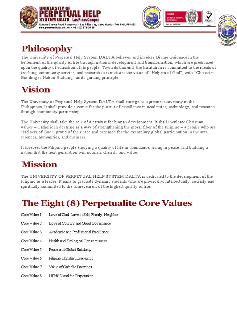 Uphsd Philosophy Vision Mission and Core Values | PDF
