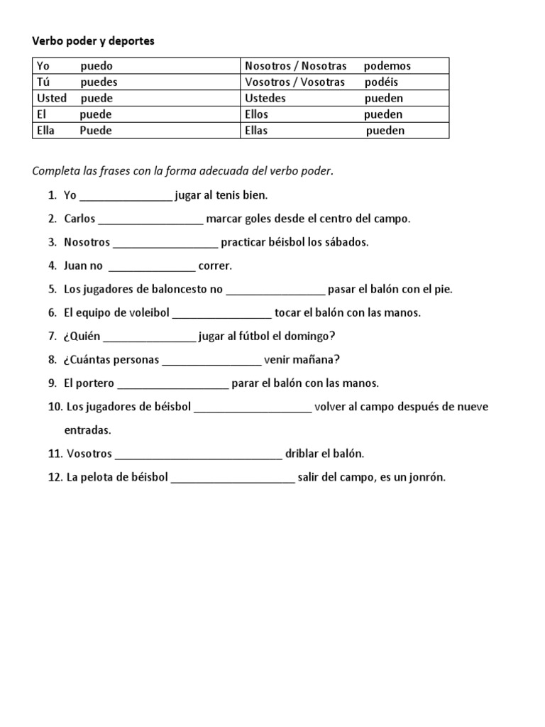 【verbo】poder | PDF | Deportes y actividades al aire libre | Artes del ...