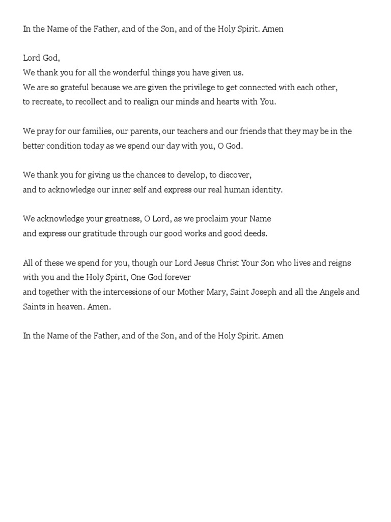 Opening Prayer for Recollection Day | PDF