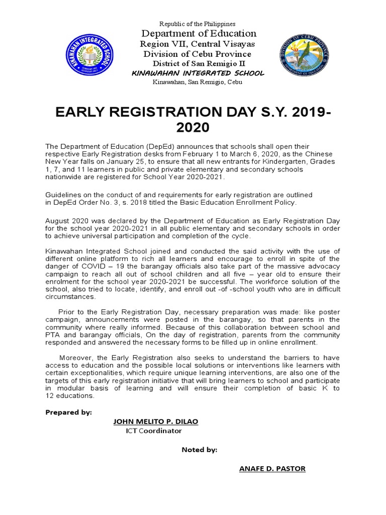 Early Registration Report | PDF