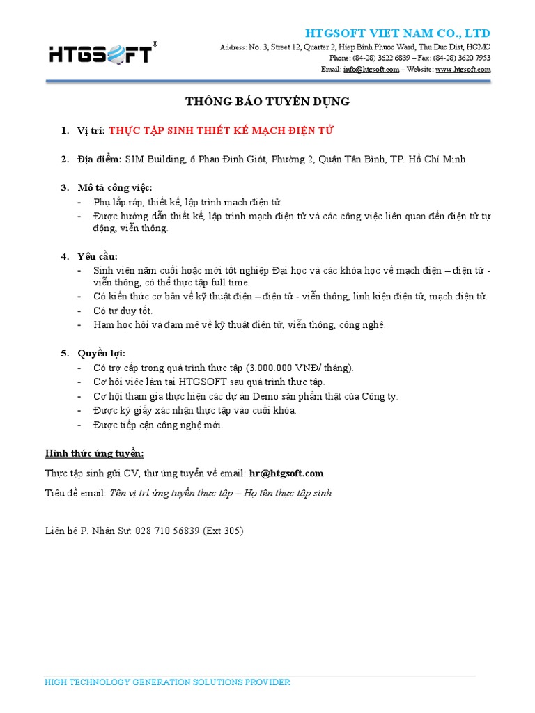 Htgsoft JD Hardware Engineer Internship | PDF