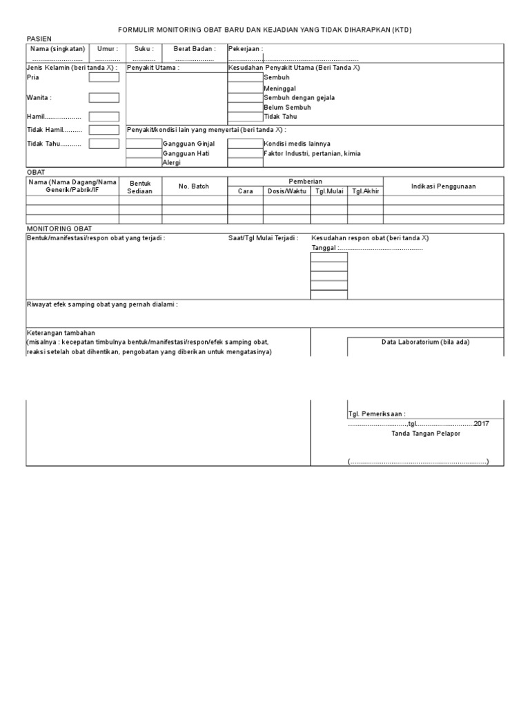 Formulir Monitoring Obat Baru Dan KTD | PDF