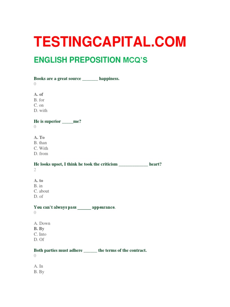English Preposition MCQS | PDF