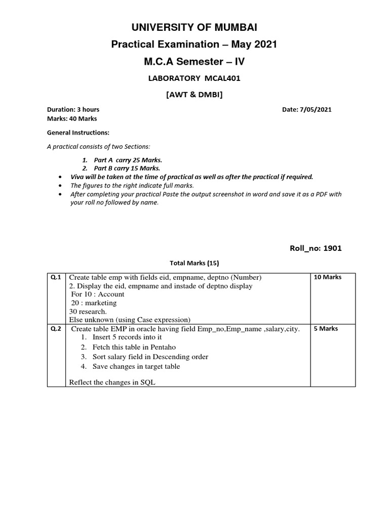 MCA Semester IV DMBI Pratical Slips For Part B | PDF | Spreadsheet | Data Management