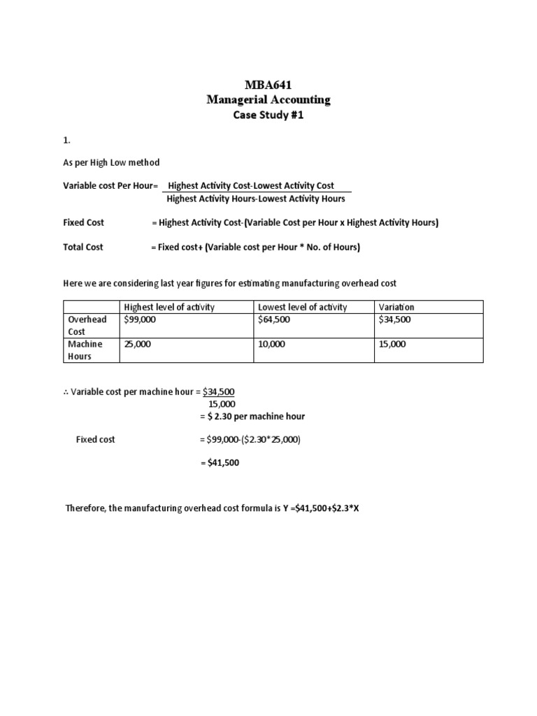 Managerial Accounting Case Study 1 Pdf Regression Analysis Linear