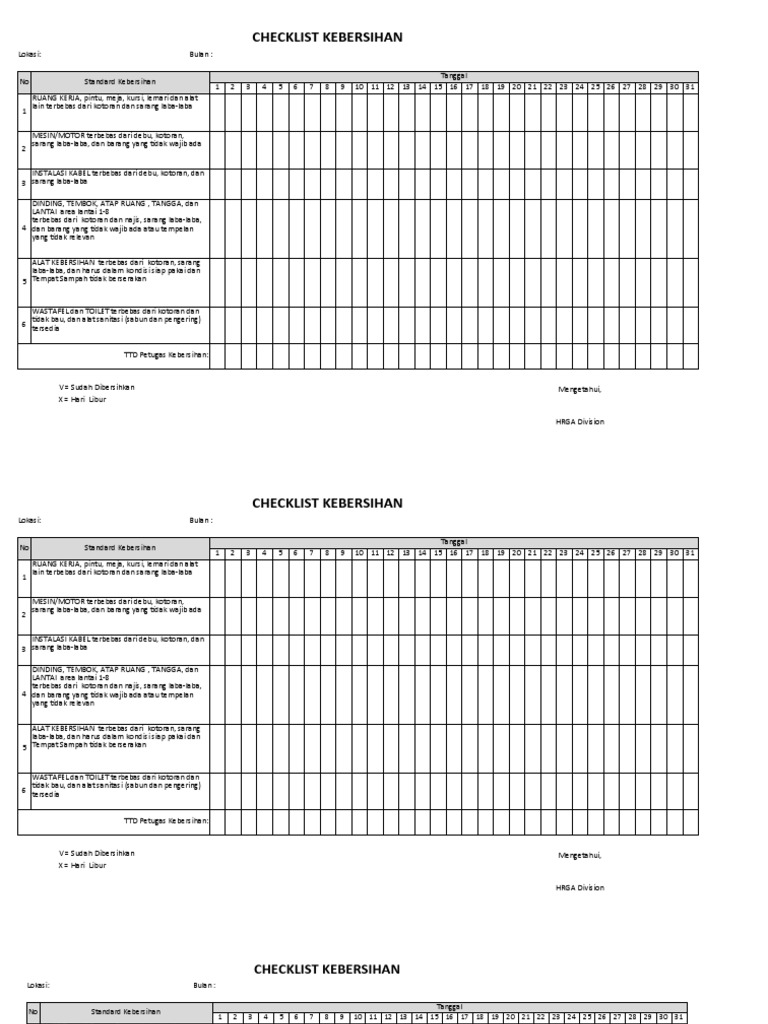 FM-0603-02 Form Checklist Kebersihan Area Produksi 22K | PDF