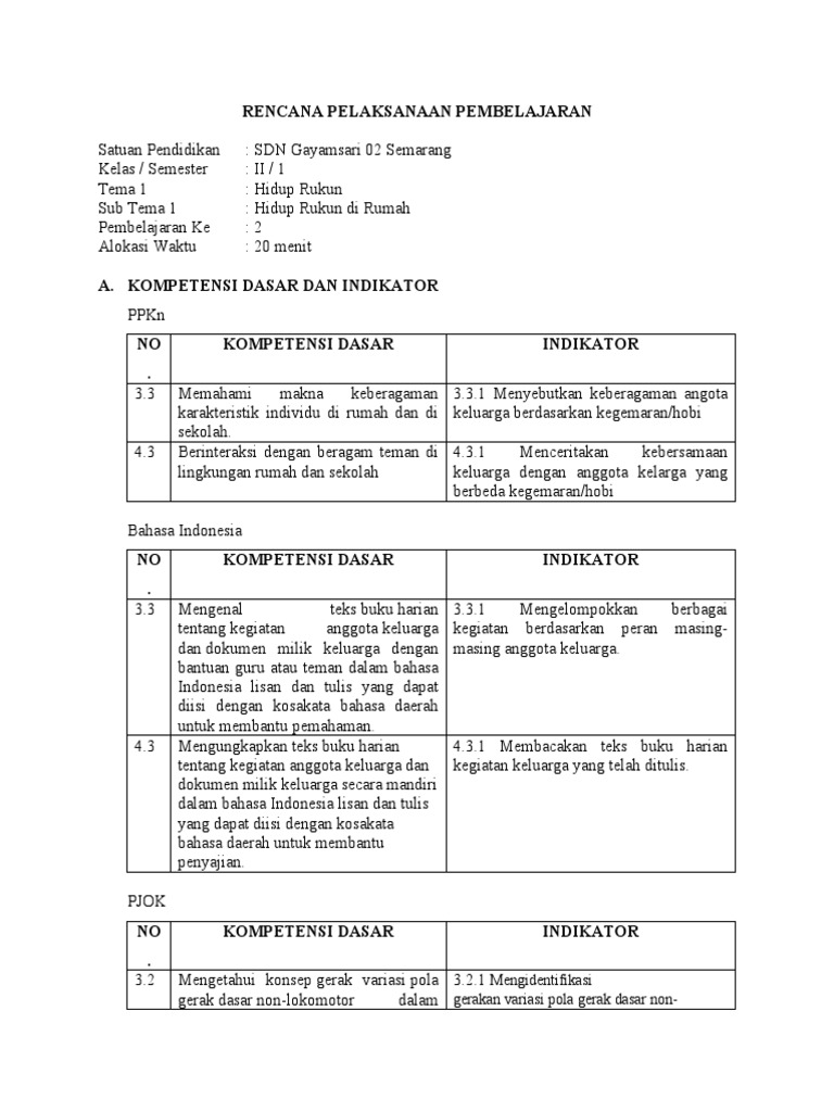 RPP Kelas 2 Tema 1 Subtema 1 Pembelajaran 2 | PDF | Seni & Disiplin Bahasa | Kajian Bahasa Asing