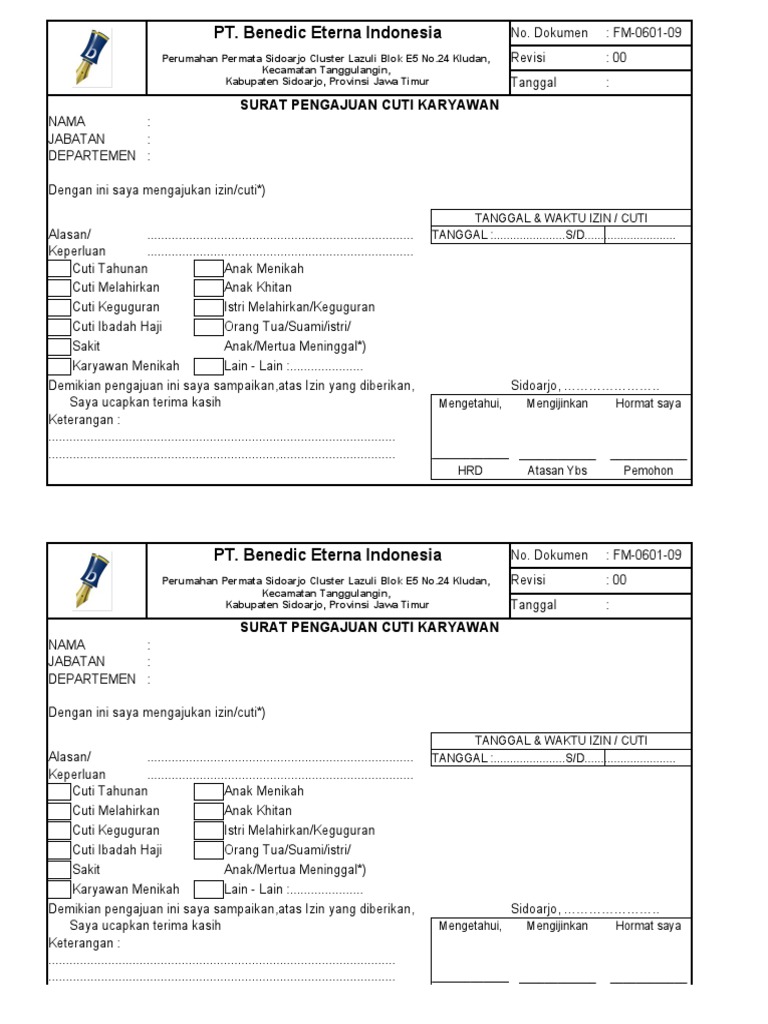 FM 0601-09 Form Cuti 22K | PDF