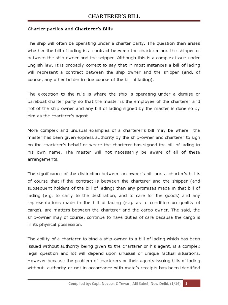 Charter Parties and Charterer's Bill | PDF | Bill Of Lading | Business Law