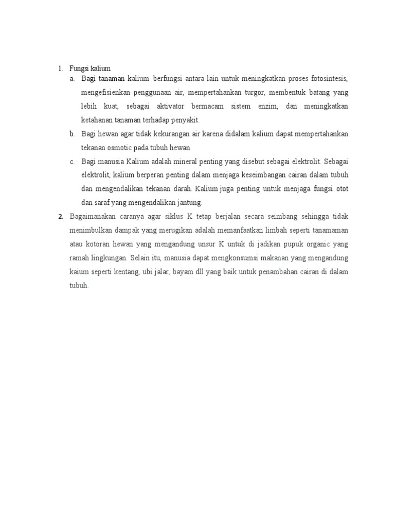 Manfaat Kalium dan Cara Menjaga Siklusnya | PDF | Kesehatan Holistik ...