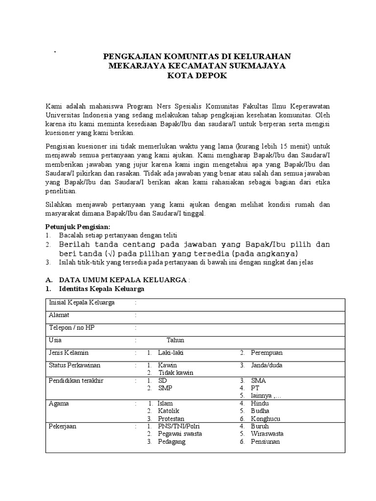 Contoh Angket Komunitas | PDF