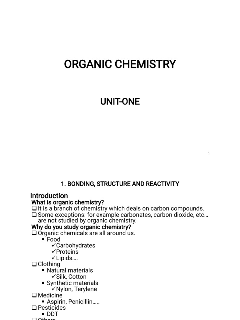 Organic Chemistry: Unit-One | PDF | Chemical Bond | Covalent Bond