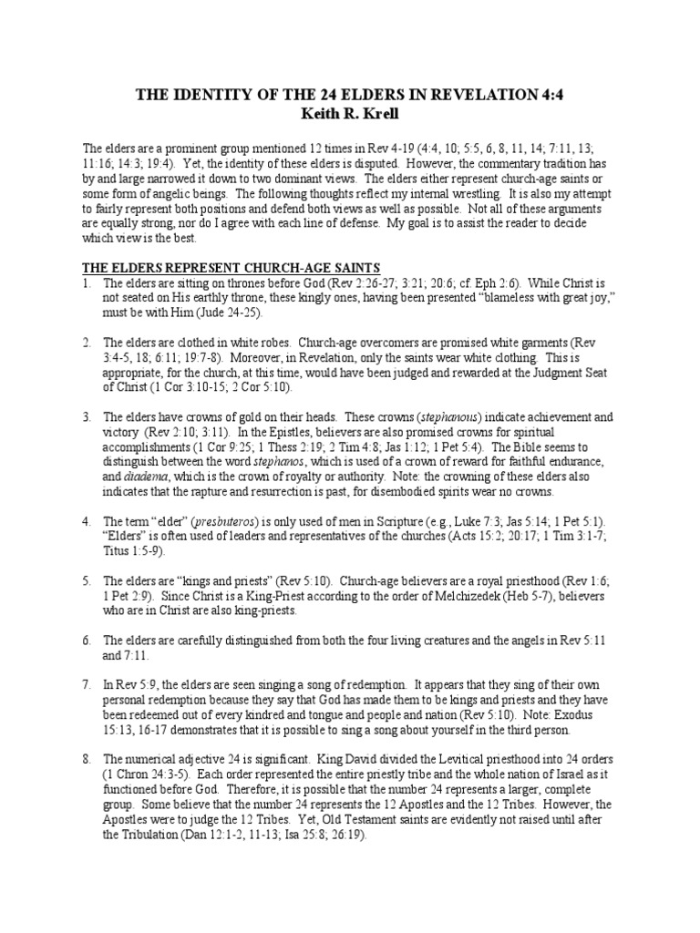 The Identity of The 24 Elders in Revelation 4:4 Keith R. Krell | PDF ...