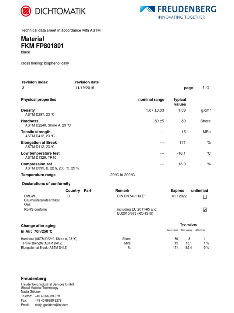 Material FKM FP801801: Technical Data Sheet in Accordance With ASTM ...