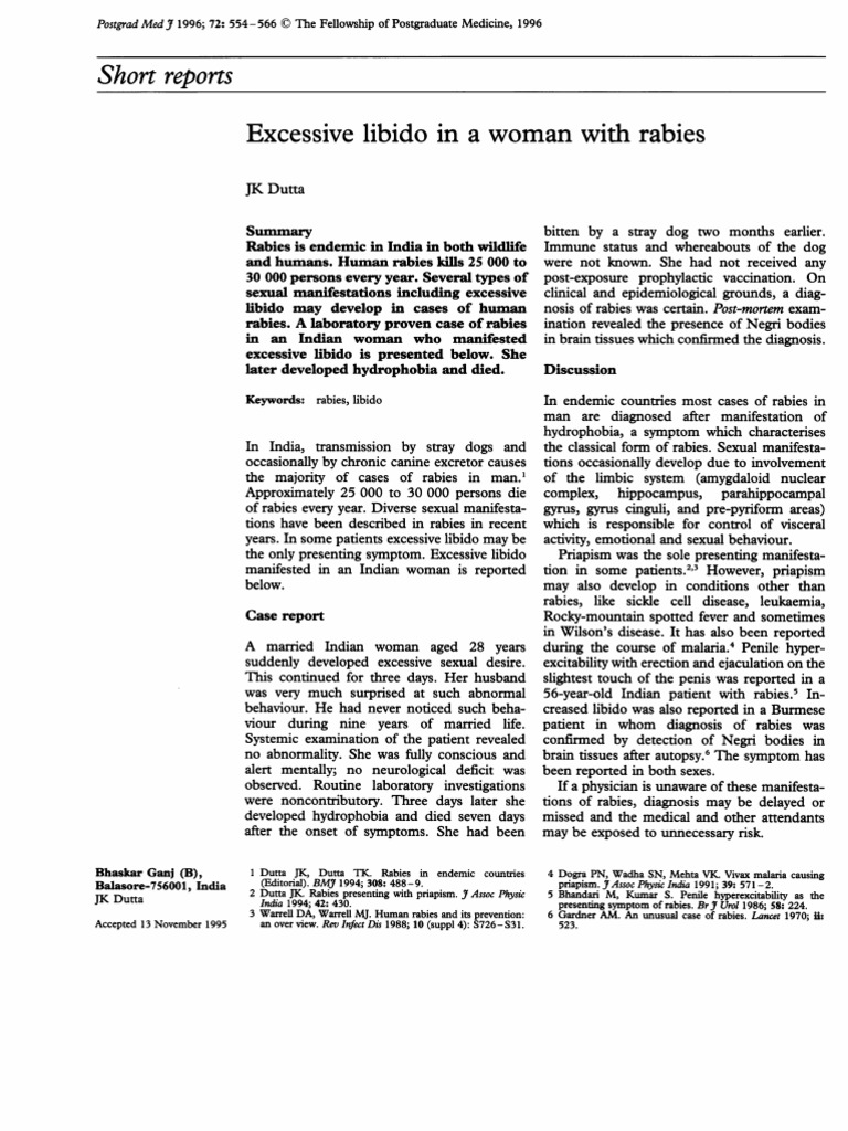 Excessive Libido in A Woman With Rabies. | PDF | Rabies | Medical ...