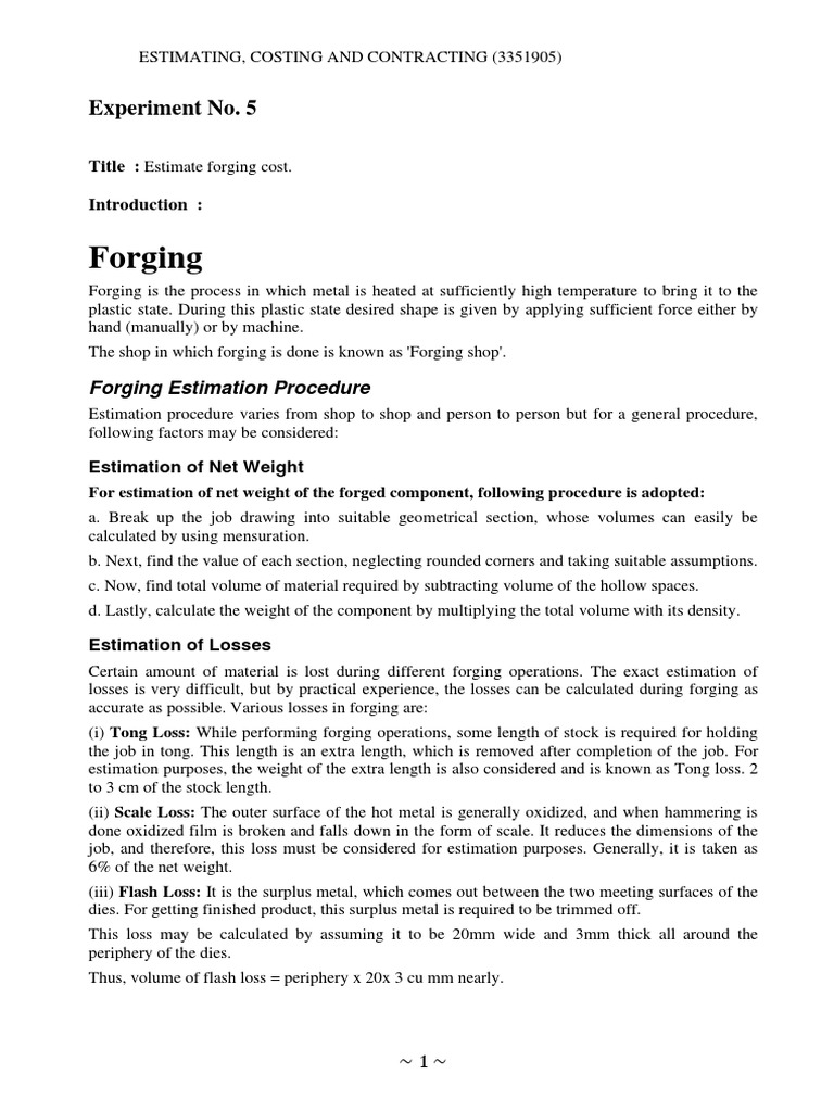 Forging Cost Estimation and Losses | PDF | Forging | Industrial Processes