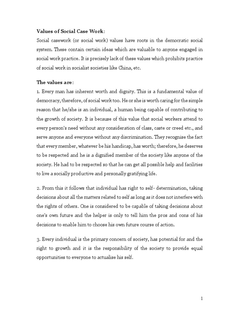 Values of Social Case Work PDF | PDF
