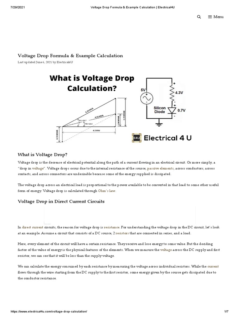 Voltage Drop Formula & Example Calculation - Electrical4U | PDF | Electrical Network ...