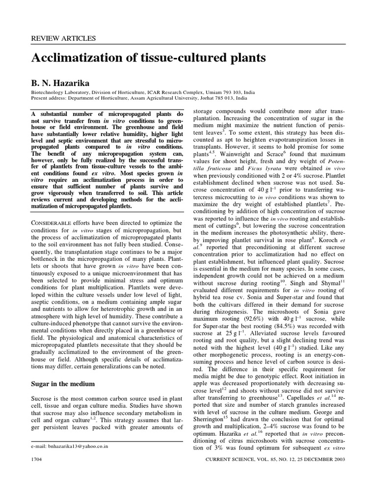 Tissue Culture Acclimatization | PDF | Root | Stoma