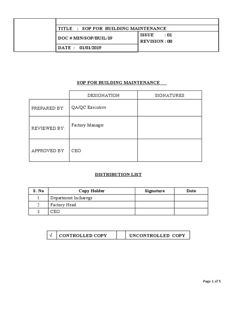 Building Maintenance SOP Overview | PDF | Ventilation (Architecture) | Door