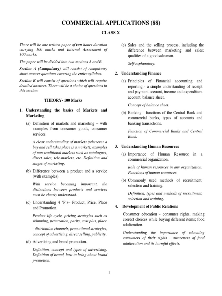Commercial Applications Class X Guide | PDF | Sales | Marketing