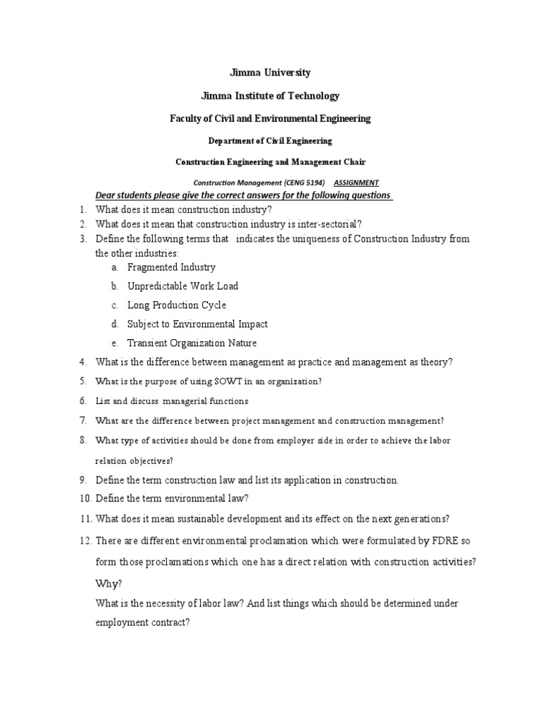 Jimma University Jimma Institute of Technology: Dear Students Please ...