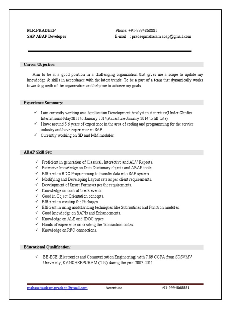 Resume Pradeep 5.6yrs ABAP | PDF | Apple Inc. | Sony