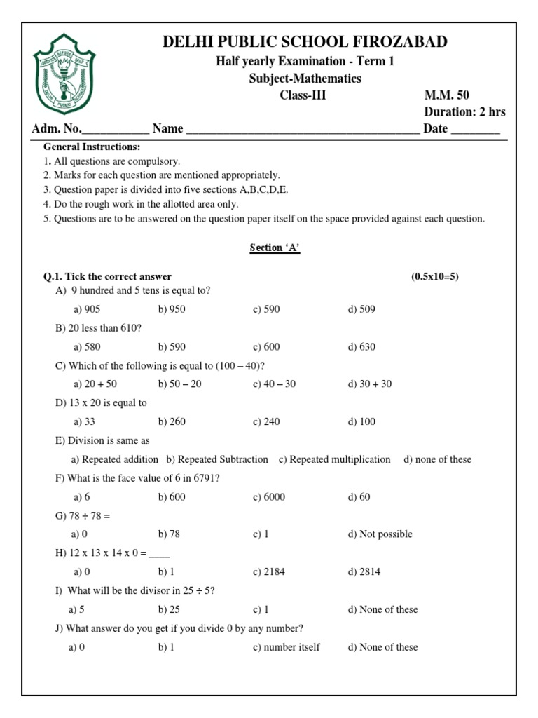 Class III - Maths | PDF | Arithmetic | Mathematics