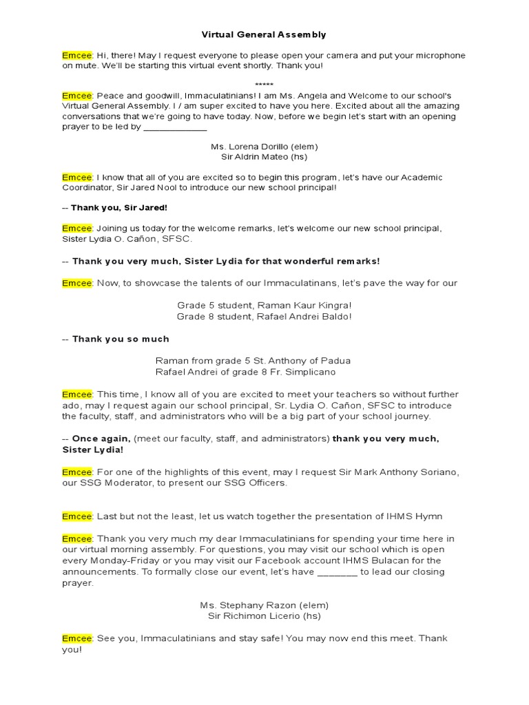 Virtual General Assembly - Script | PDF