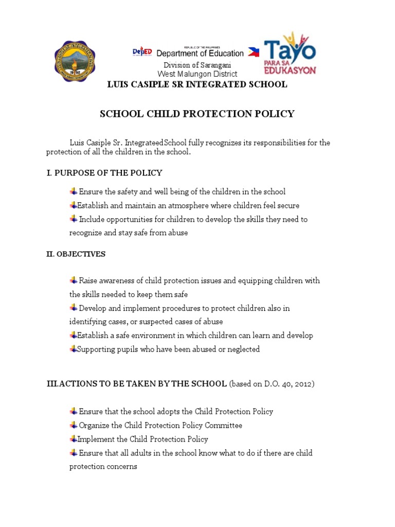 School Child Protection Policy: Luis Casiple SR Integrated School | PDF