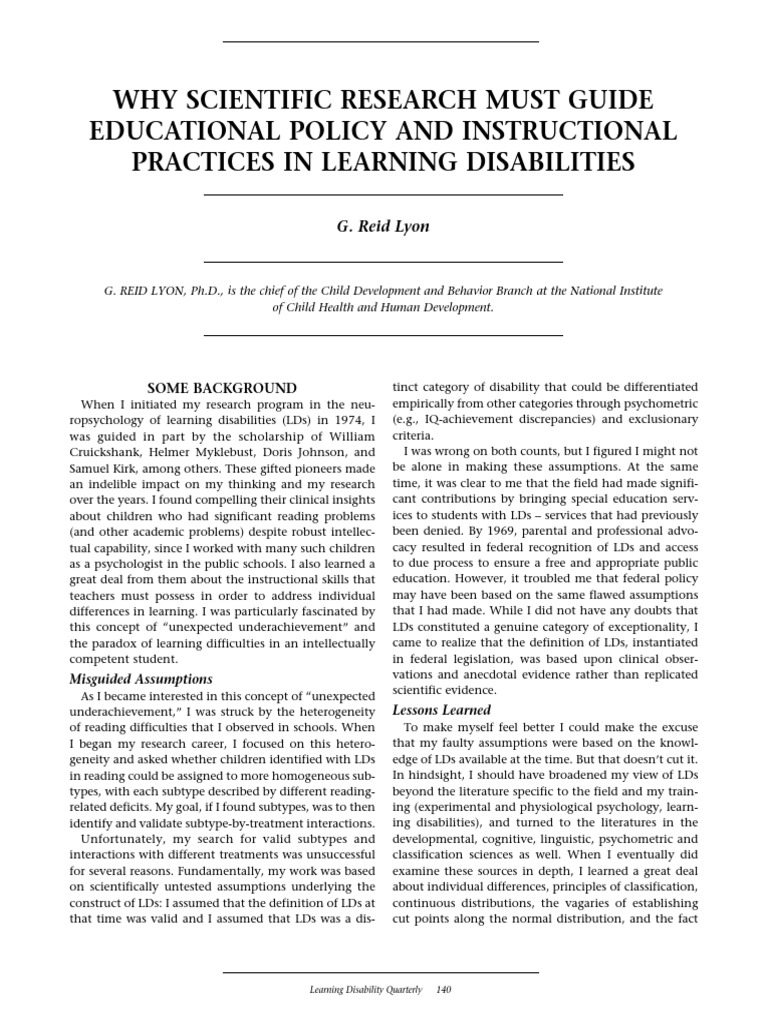 Why Scientific Research Must Guide | PDF | Learning Disability ...