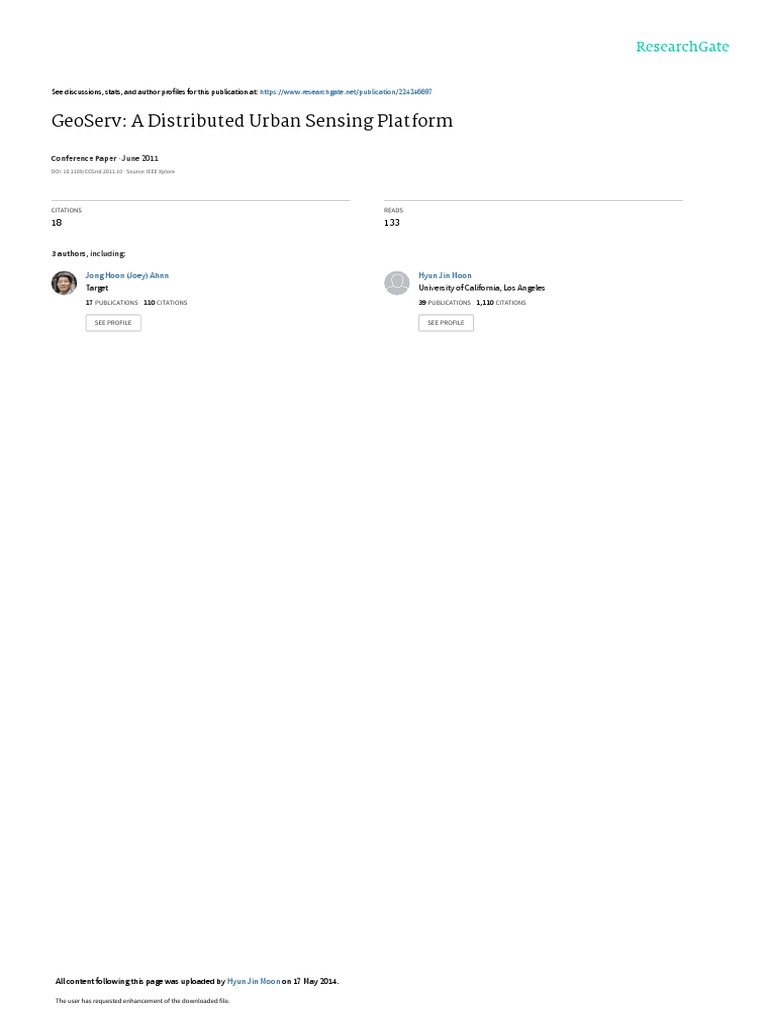 GeoServ A Distributed Urban Sensing Platform | PDF | Peer To Peer ...