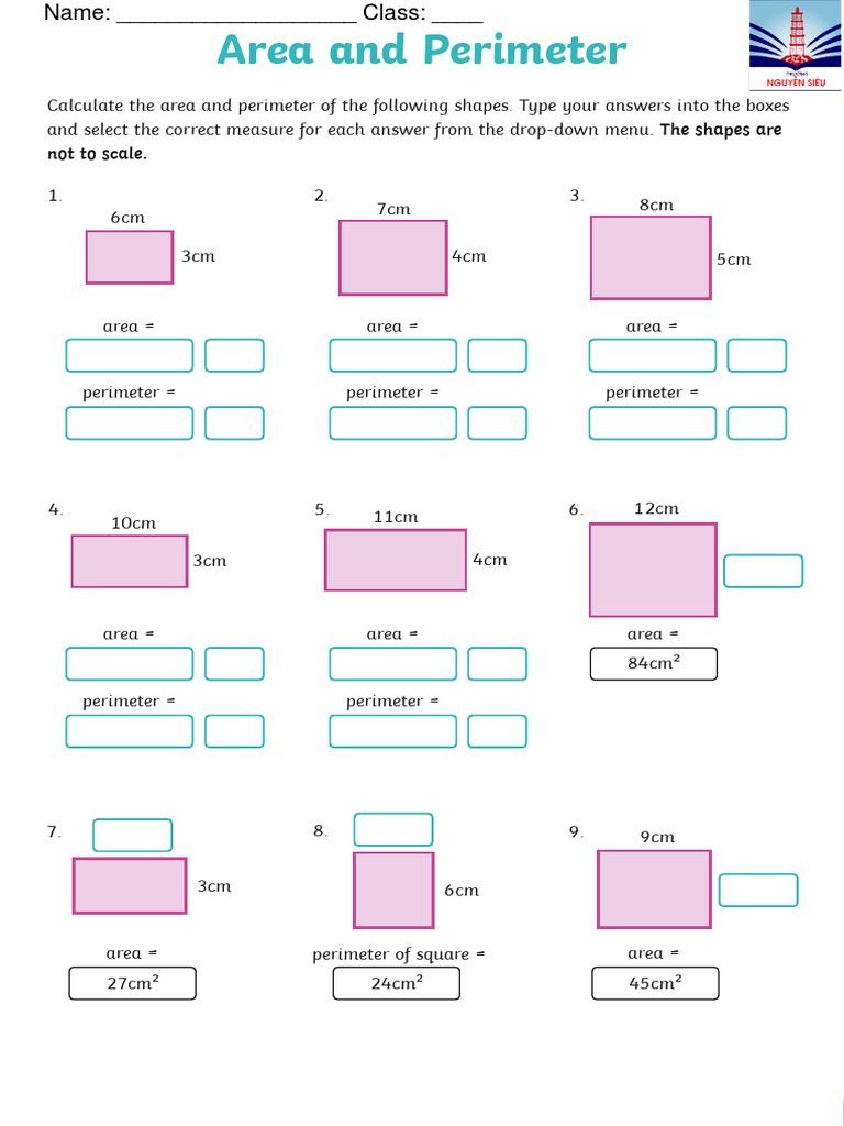 Interactive Worksheet - Area and Perimeter | PDF | Elementary Geometry ...