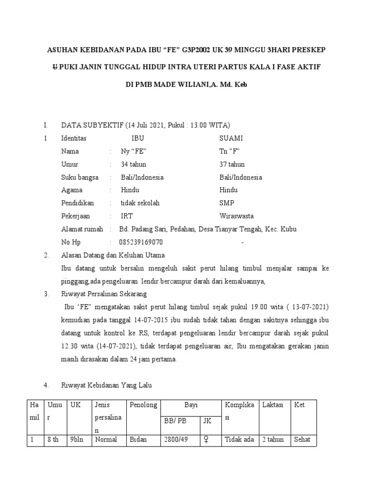Asuhan Kebidanan Persalinan Normal Pada Ibu | PDF | Kesehatan Holistik ...