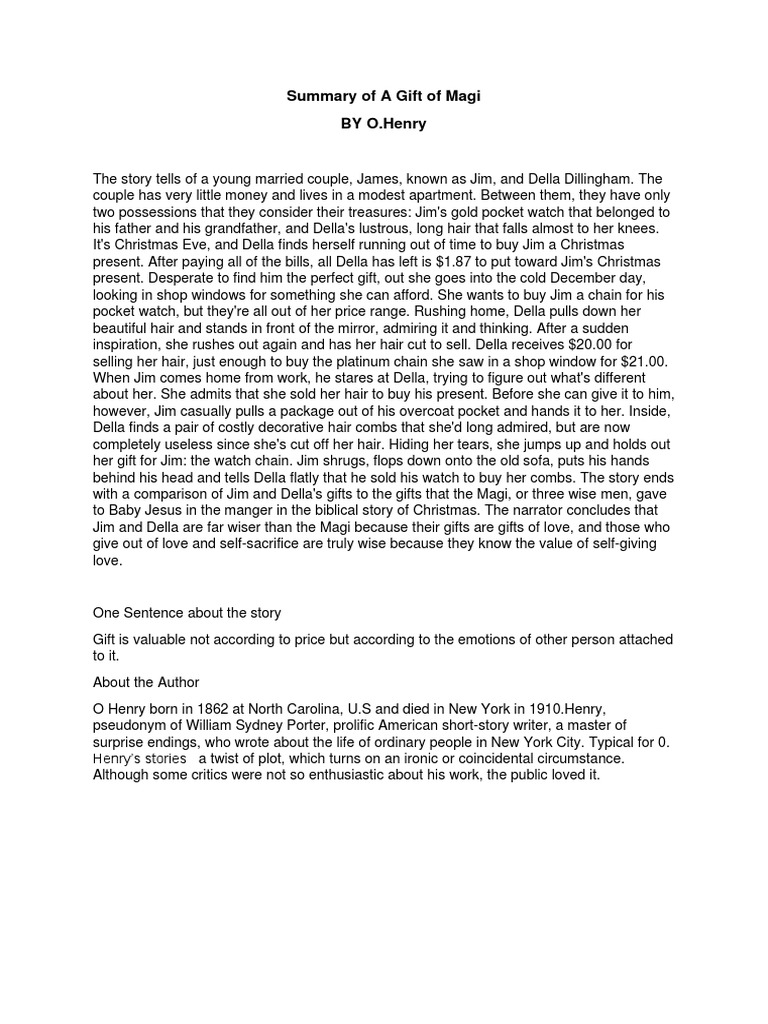 Summary of The Gift of the Magi | PDF | O. Henry | Biblical Magi