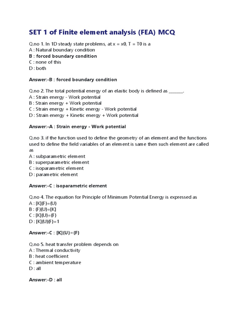 FEA 2 Mcqs | PDF | Finite Element Method | Continuum Mechanics