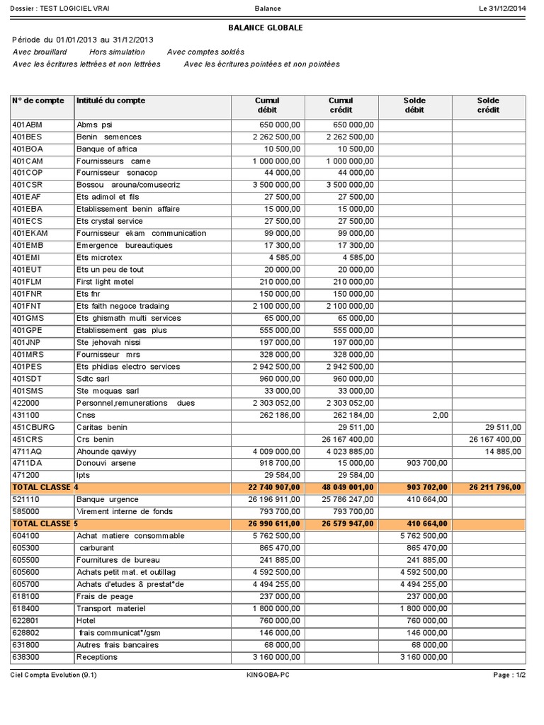 Balance Générale | PDF