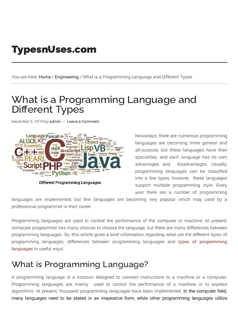 Types and Differences Between Programming Languages | PDF | Programming Language | Computer ...