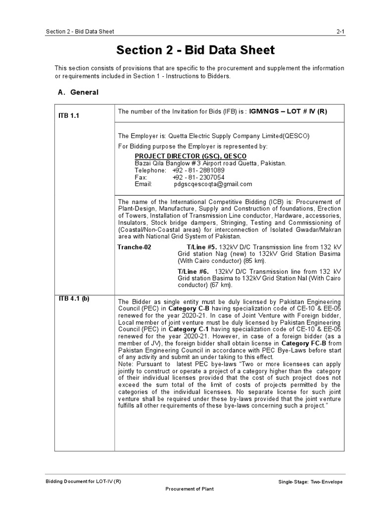 Section 2 - Bid Data Sheet: A. General | PDF | By Law | Taxes