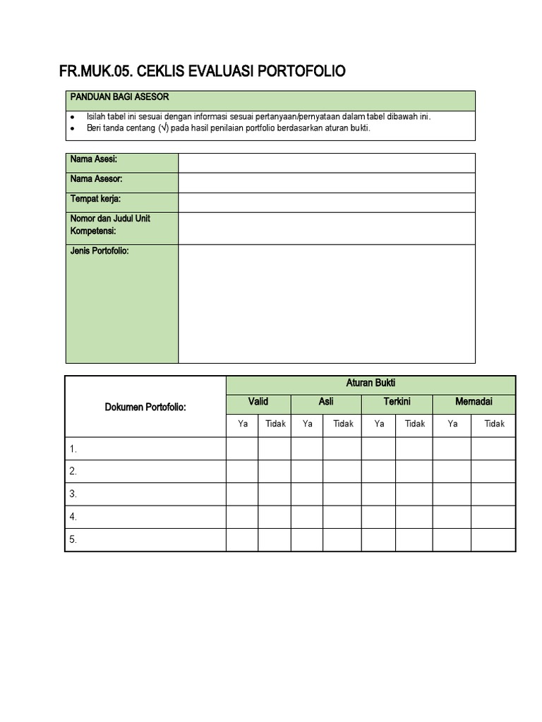 Ceklis Evaluasi Portofolio | PDF