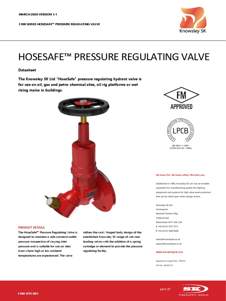 HoseSafe Pressure Regulating Valve Data Sheet | PDF | Valve | Mechanical Engineering