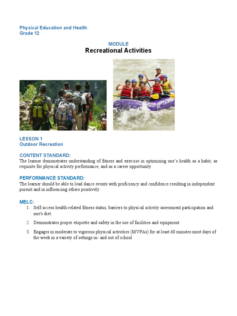 Recreational Activities: Physical Education and Health Grade 12 | PDF ...