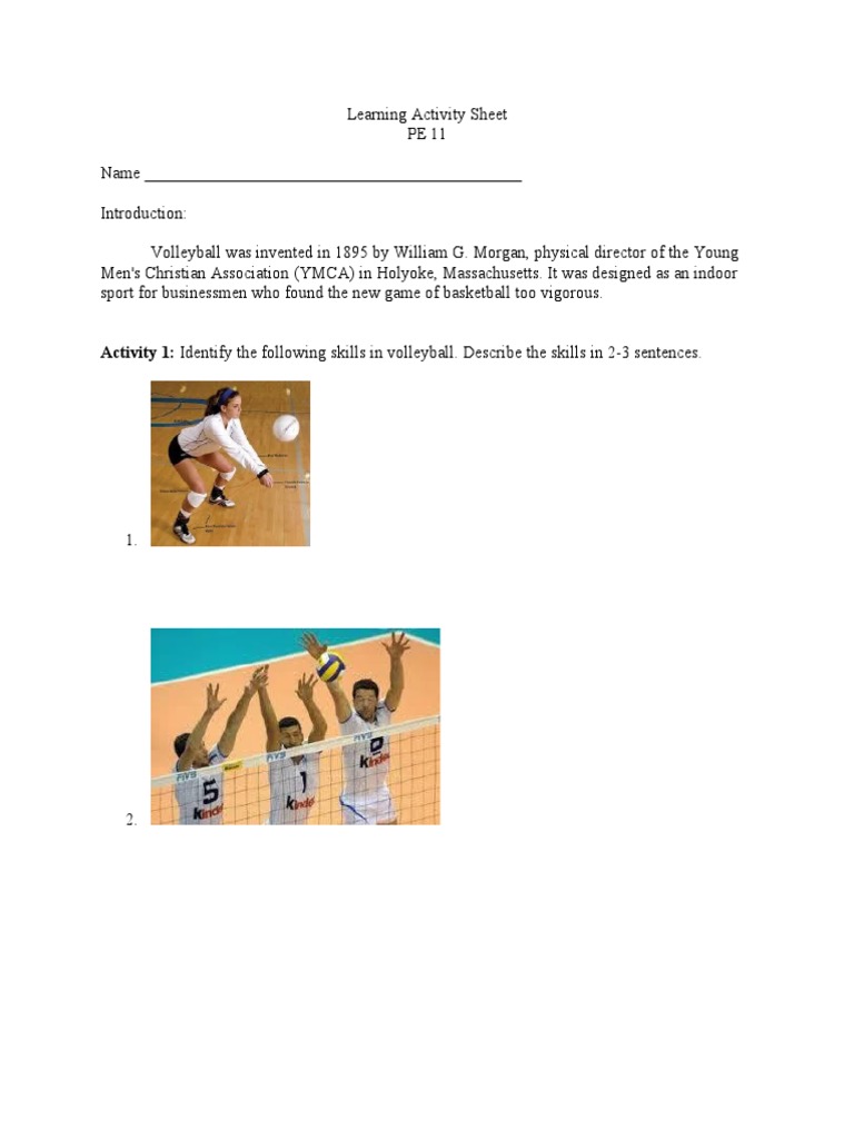 Activity 1: Identify The Following Skills in Volleyball. Describe The ...