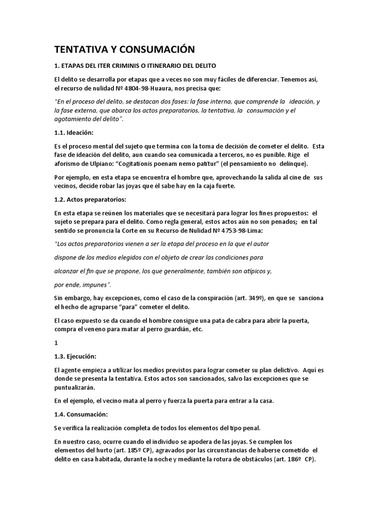 Tentativa y Consumación | PDF | Derecho penal | Intención (Derecho Penal)