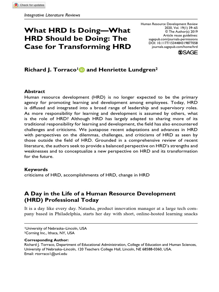 What HRD Is Doing-What HRD Should Be Doing: The Case For Transforming ...