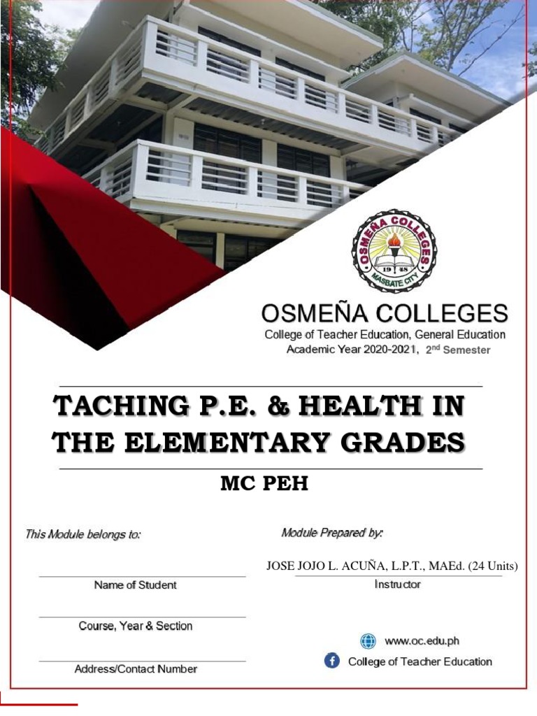 Taching P.E. & Health in The Elementary Grades: MC Peh | PDF | Physical ...