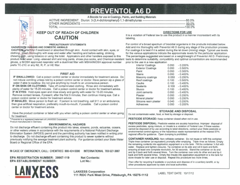 (Preventol A6 - Diuron) | PDF