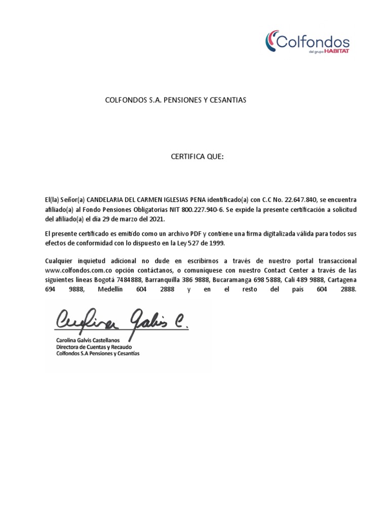 Certificado Colfondos Ok | PDF